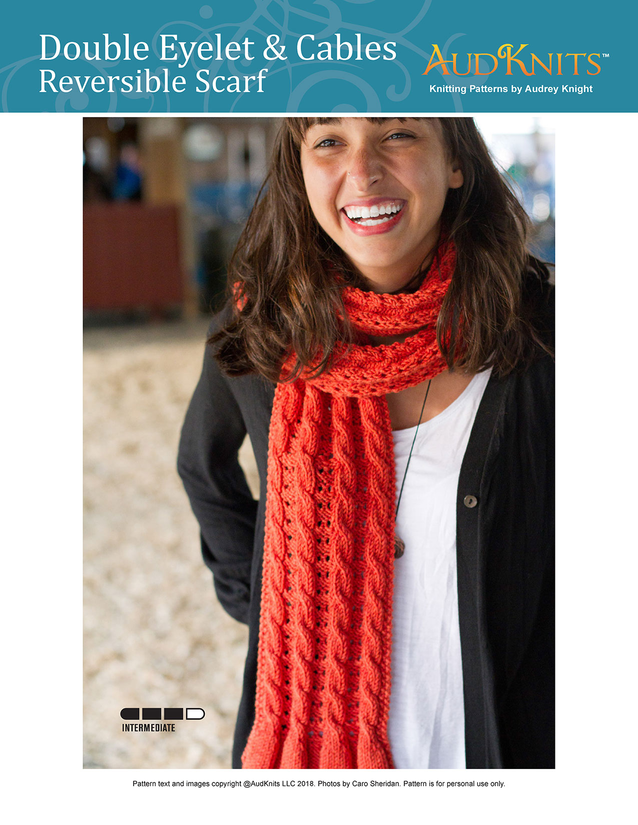 Reversible Fall Scarf – Double Eyelet & Cables – AudKnits