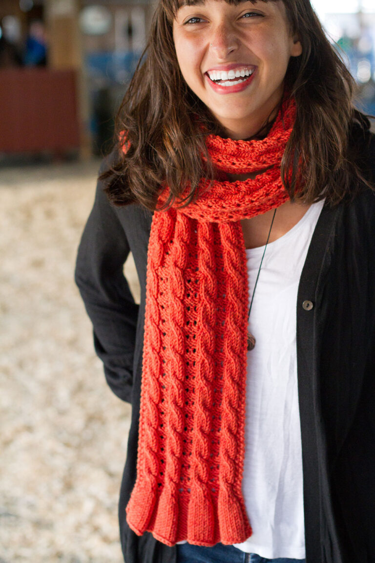 Reversible Fall Scarf – Double Eyelet & Cables – AudKnits